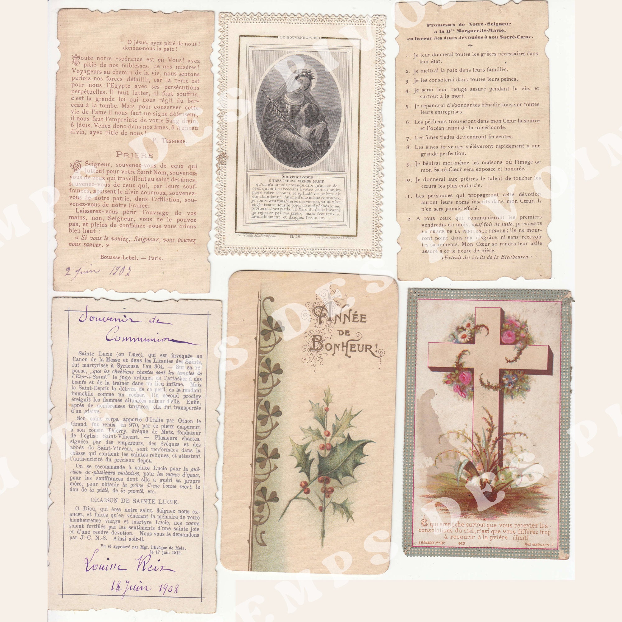 20 French Vintage Prayer Cards, Christian Digital Scrapbooking ...
