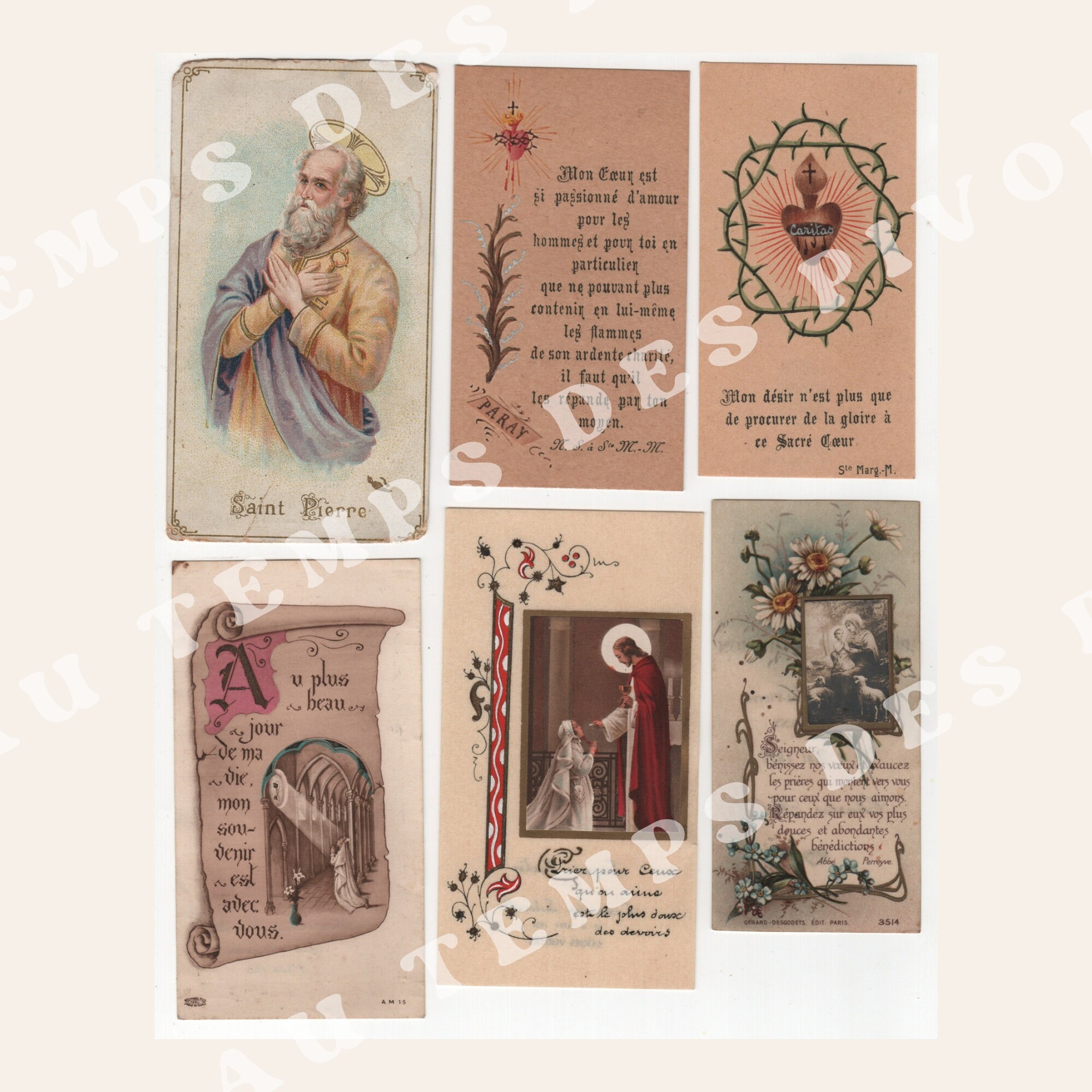 20 French Antique Prayer Cards, Printable Religious Ephemera, Digital ...