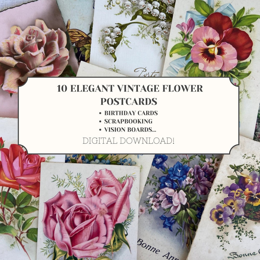 Vintage Flower Postcard Printable for Digital Scrapbooking - Etsy