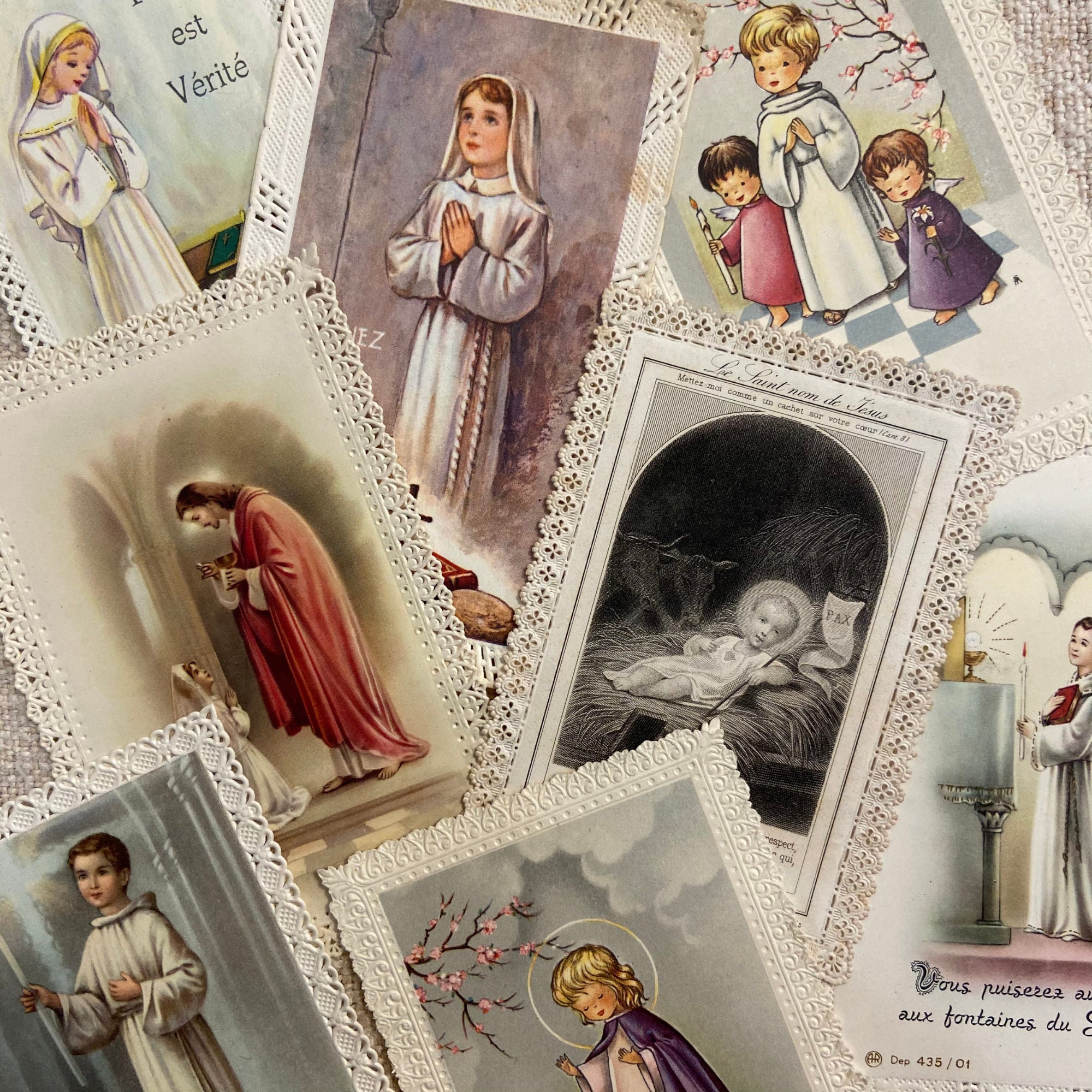 8 French Lace Prayer Cards, Antique Vintage Printable Religious ...