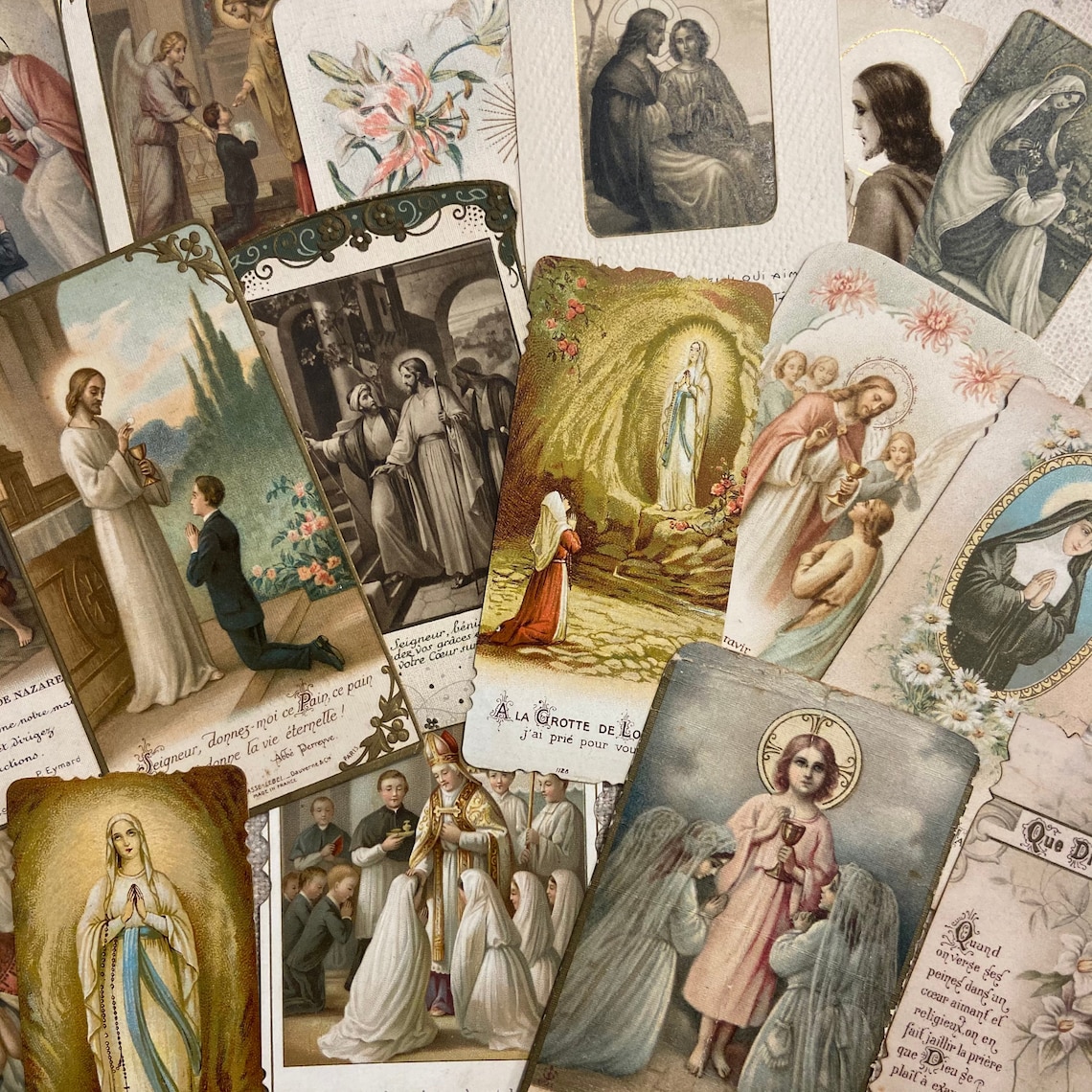 20 Printable French Vintage Prayer Cards, Digital Download Faith Cards ...