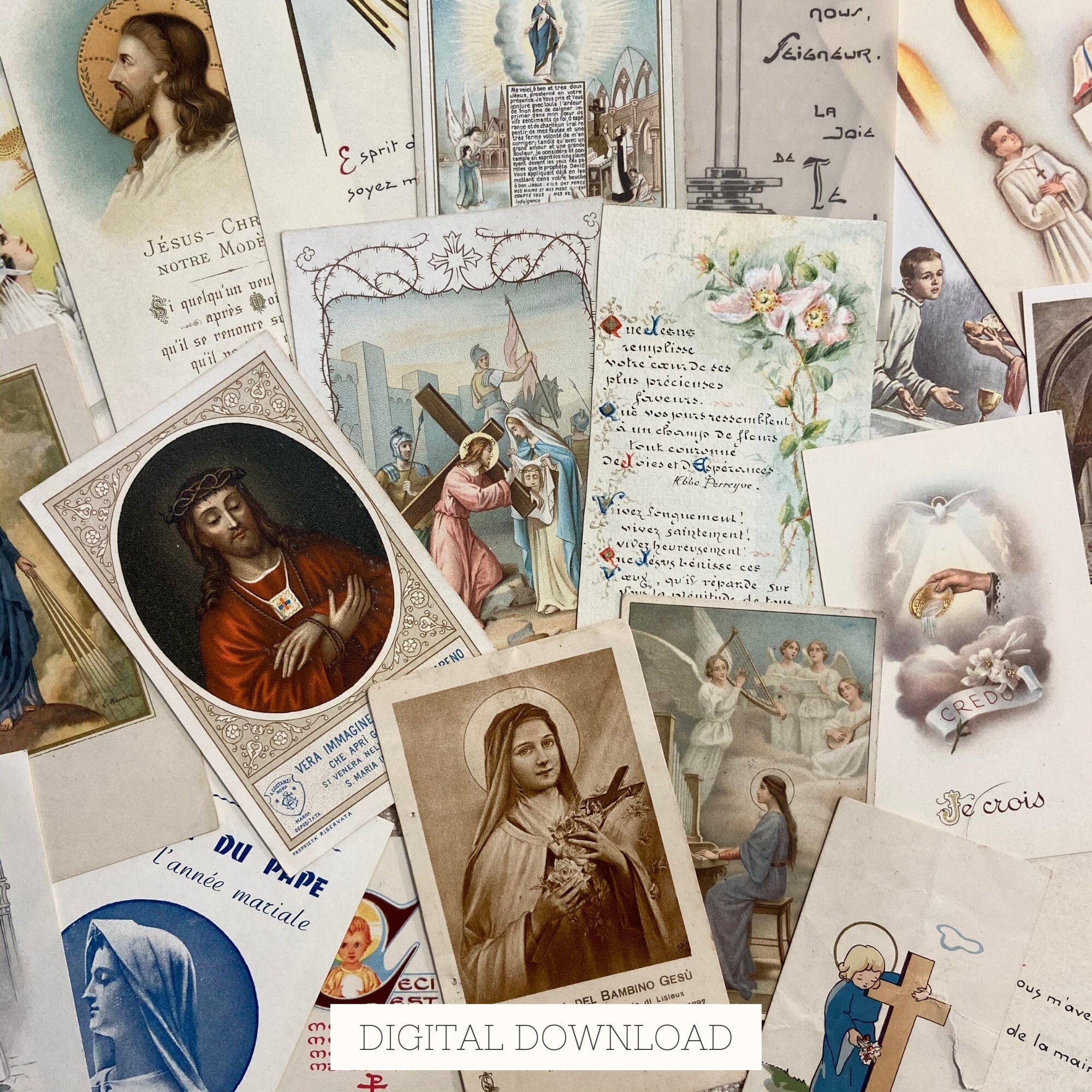 20 French Antique Prayer Cards, Catholic Digital Ephemera for Religious ...