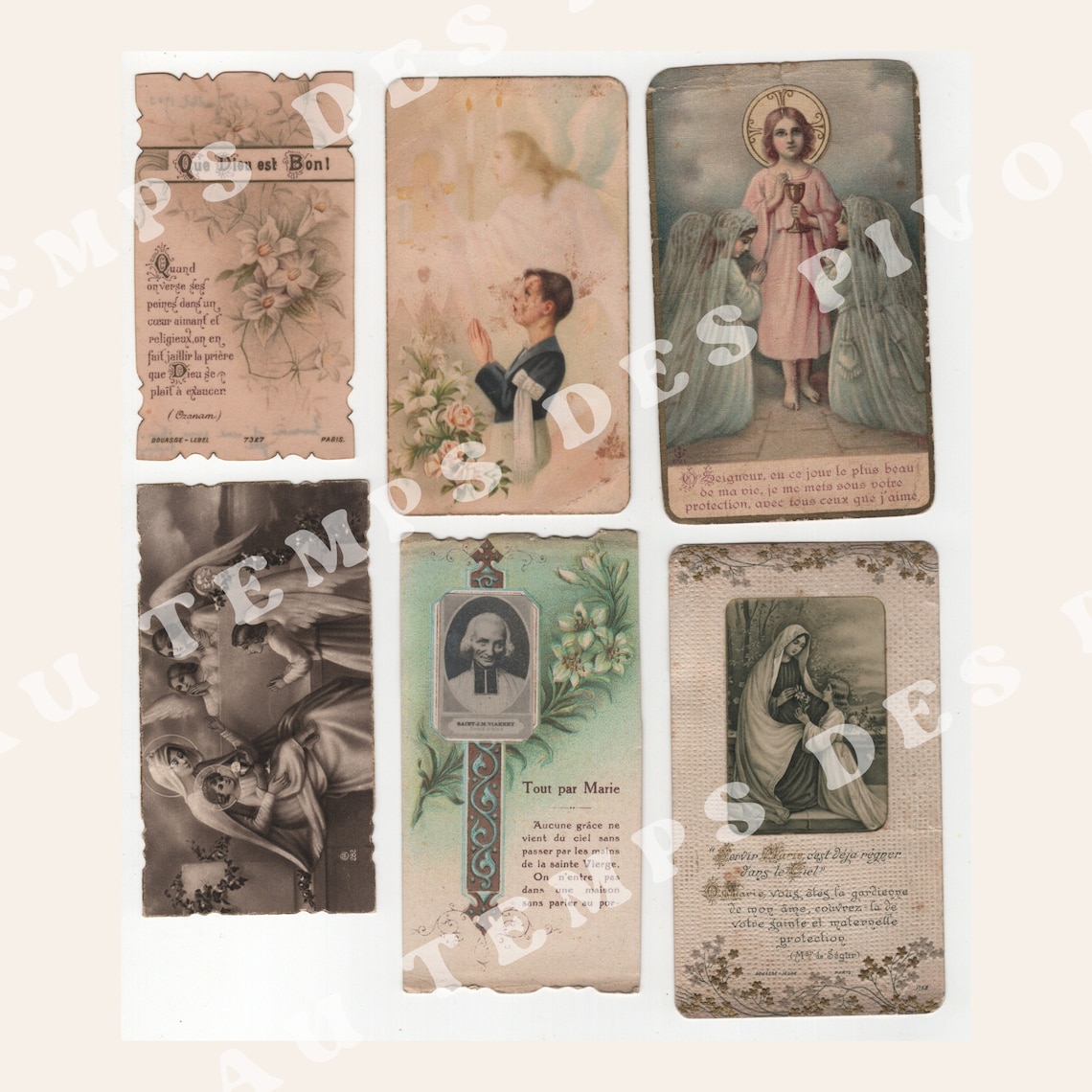 20 Printable French Vintage Prayer Cards, Digital Download Faith Cards ...