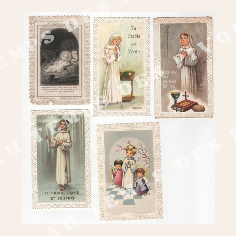 8 French Lace Prayer Cards, Antique Vintage Printable Religious ...