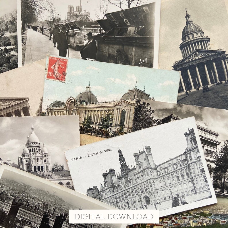 20 Vintage Paris Postcard Printables for Scrapbooking, Digital Blank ...