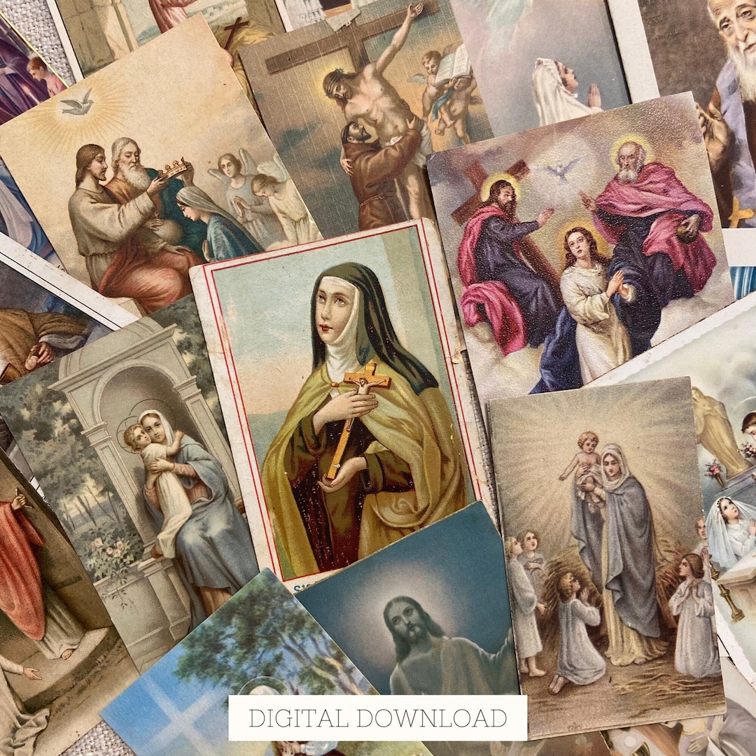 20 Digital Religious Cards for Catholic Christmas, French Vintage Holy ...