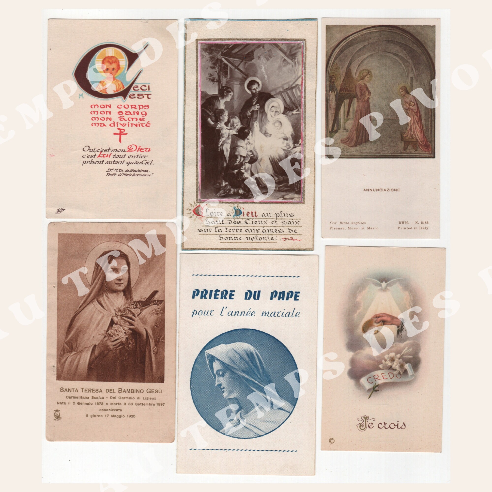 20 French Antique Prayer Cards, Catholic Digital Ephemera for Religious ...