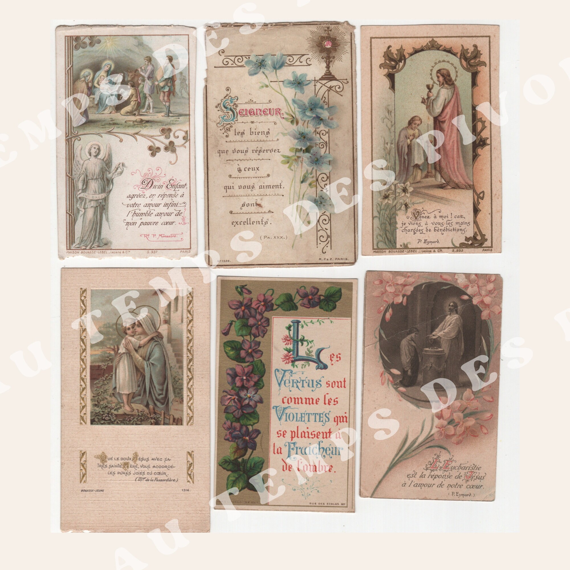 20 French Antique Prayer Cards, Printable Religious Ephemera, Digital ...