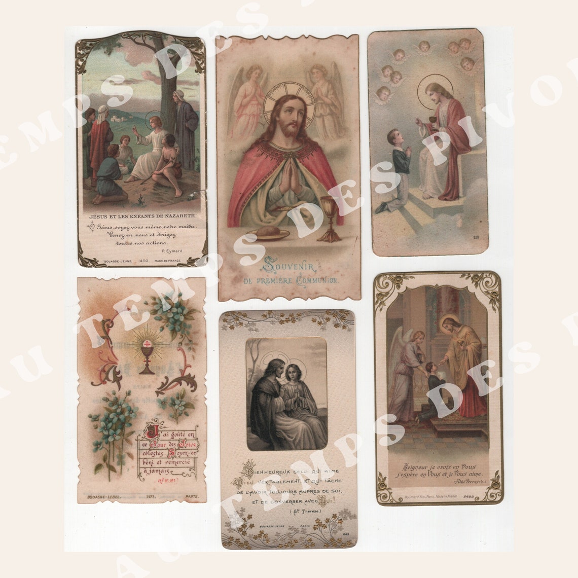 20 Printable French Vintage Prayer Cards, Digital Download Faith Cards ...
