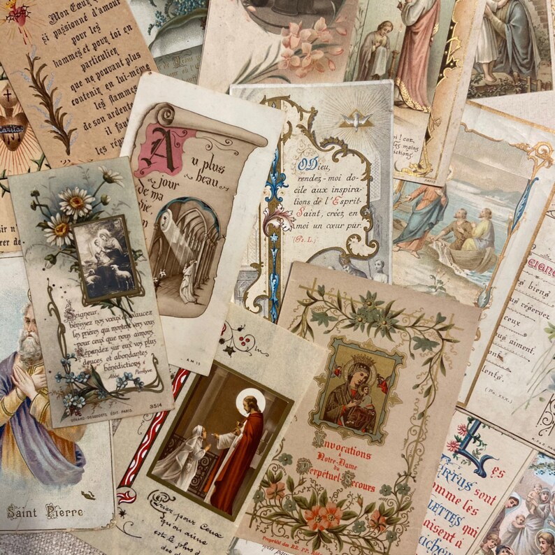 20 French Antique Prayer Cards, Printable Religious Ephemera, Digital ...