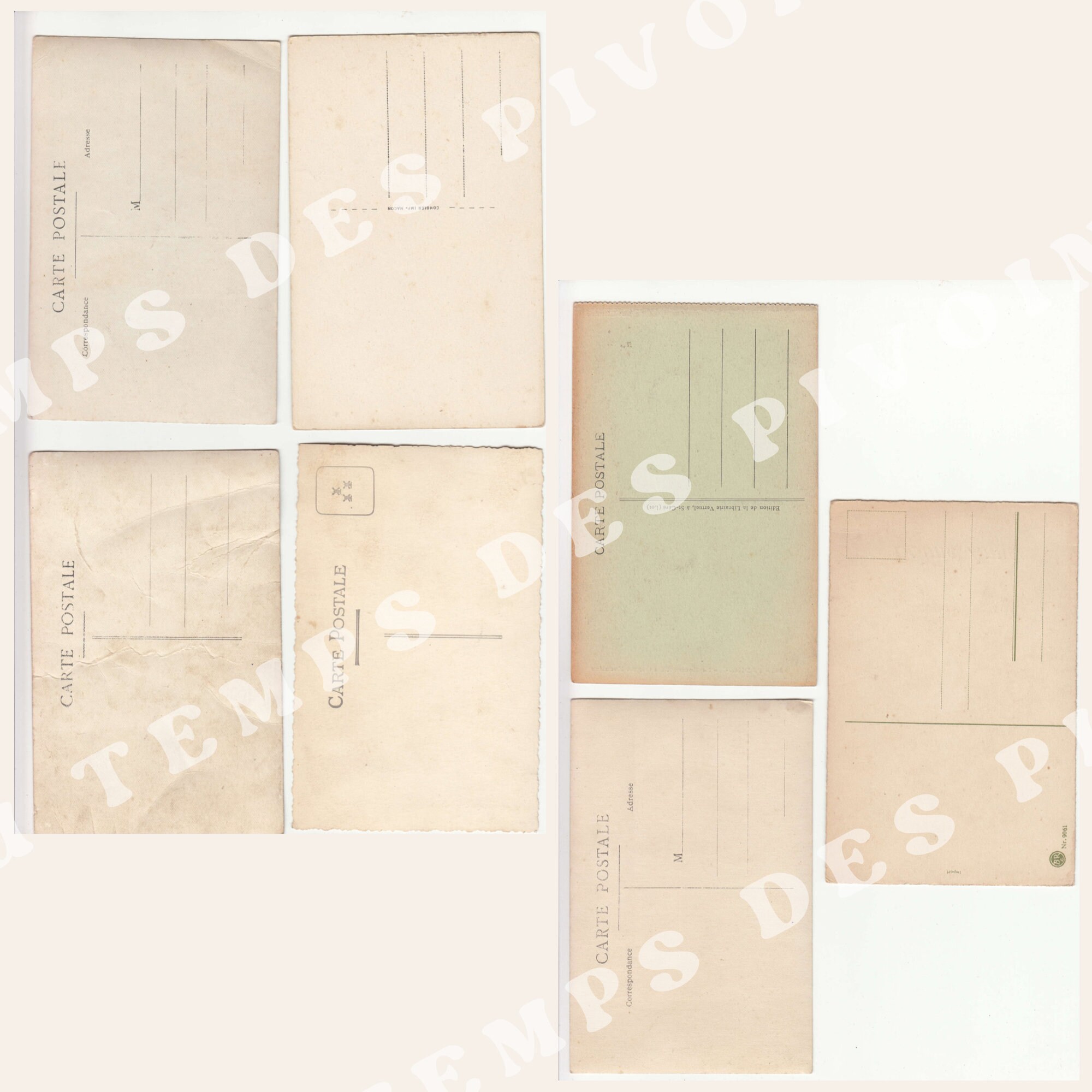 Vintage Printable Postcard Back, French Handwriting and Digital Blanks ...