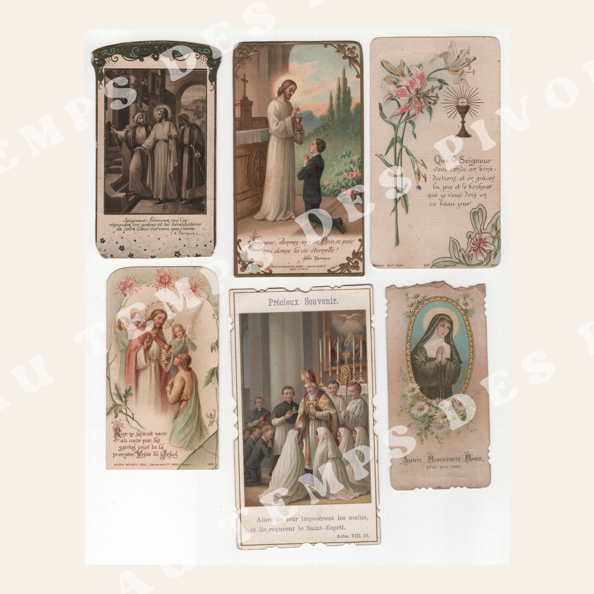 20 Printable French Vintage Prayer Cards, Digital Download Faith Cards ...