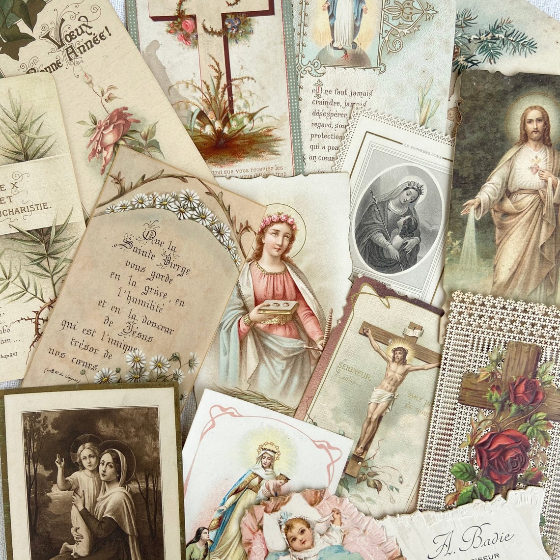 20 French Vintage Prayer Cards, Christian Digital Scrapbooking ...