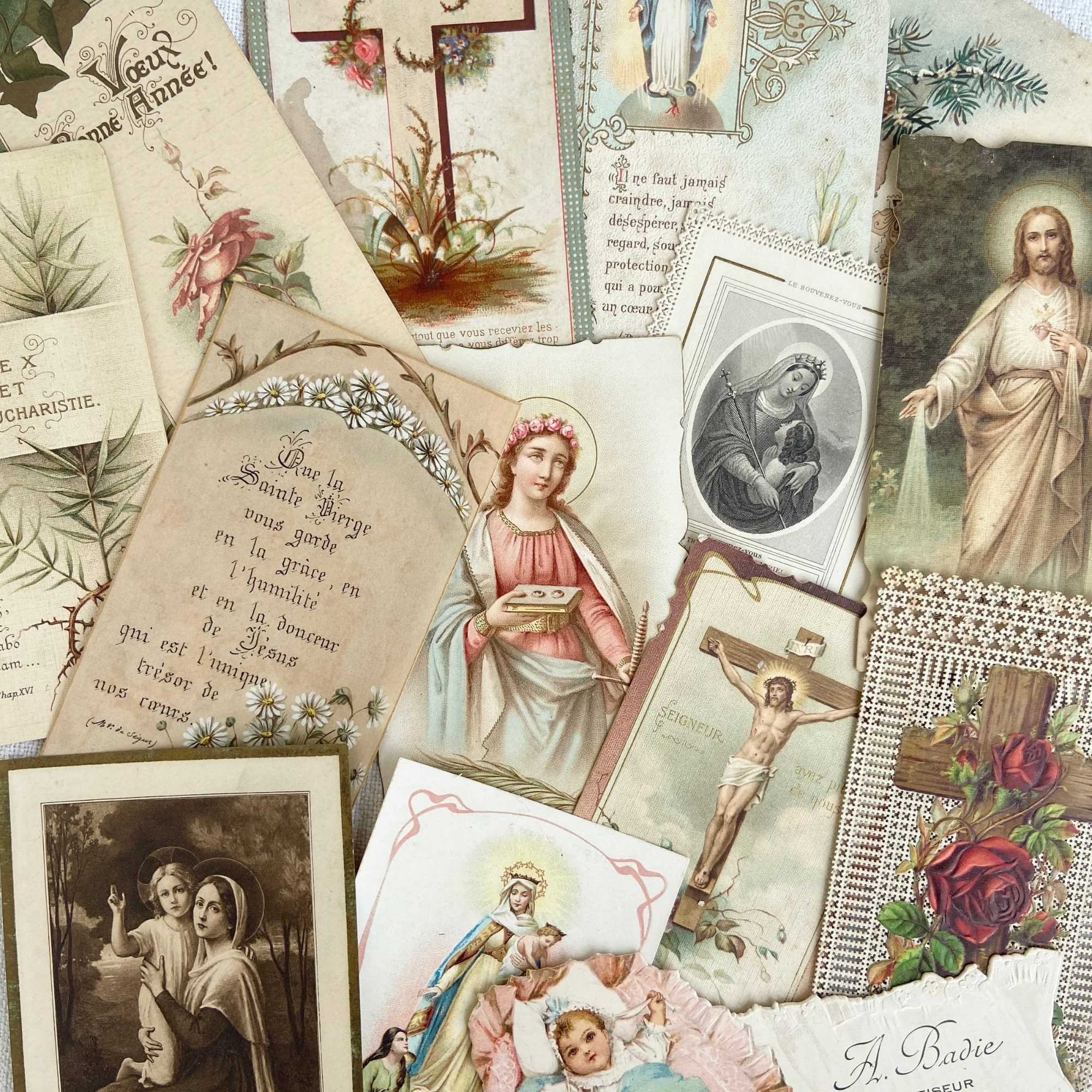 20 French Vintage Prayer Cards, Christian Digital Scrapbooking ...