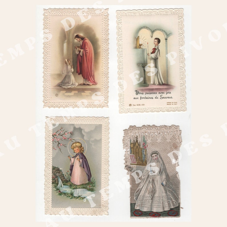 8 French Lace Prayer Cards, Antique Vintage Printable Religious ...