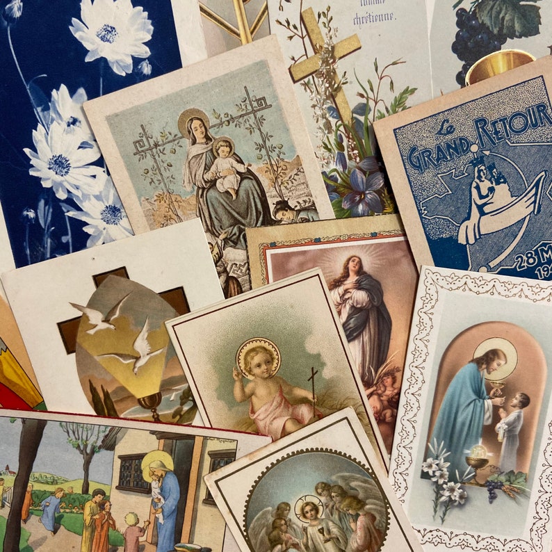 20 French Antique Prayer Cards, Catholic Digital Ephemera for Religious ...