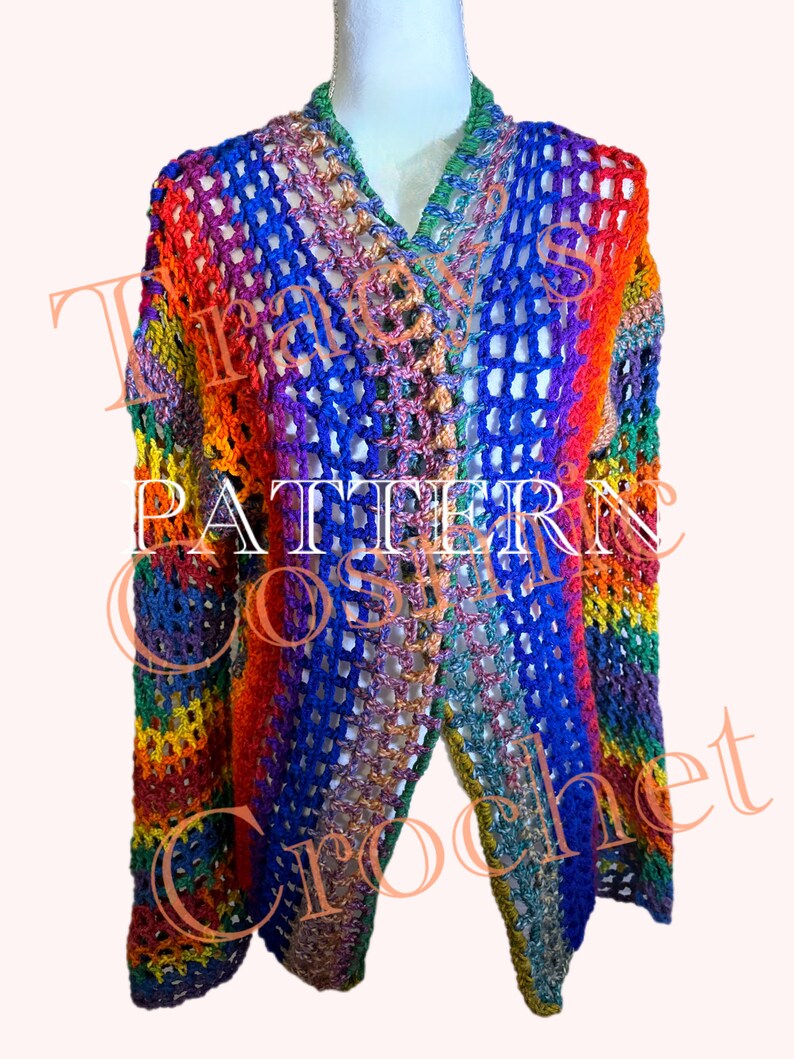Crochet Mesh Cardigan With Bell Sleeves, Rainbow Crochet Cardigan ...