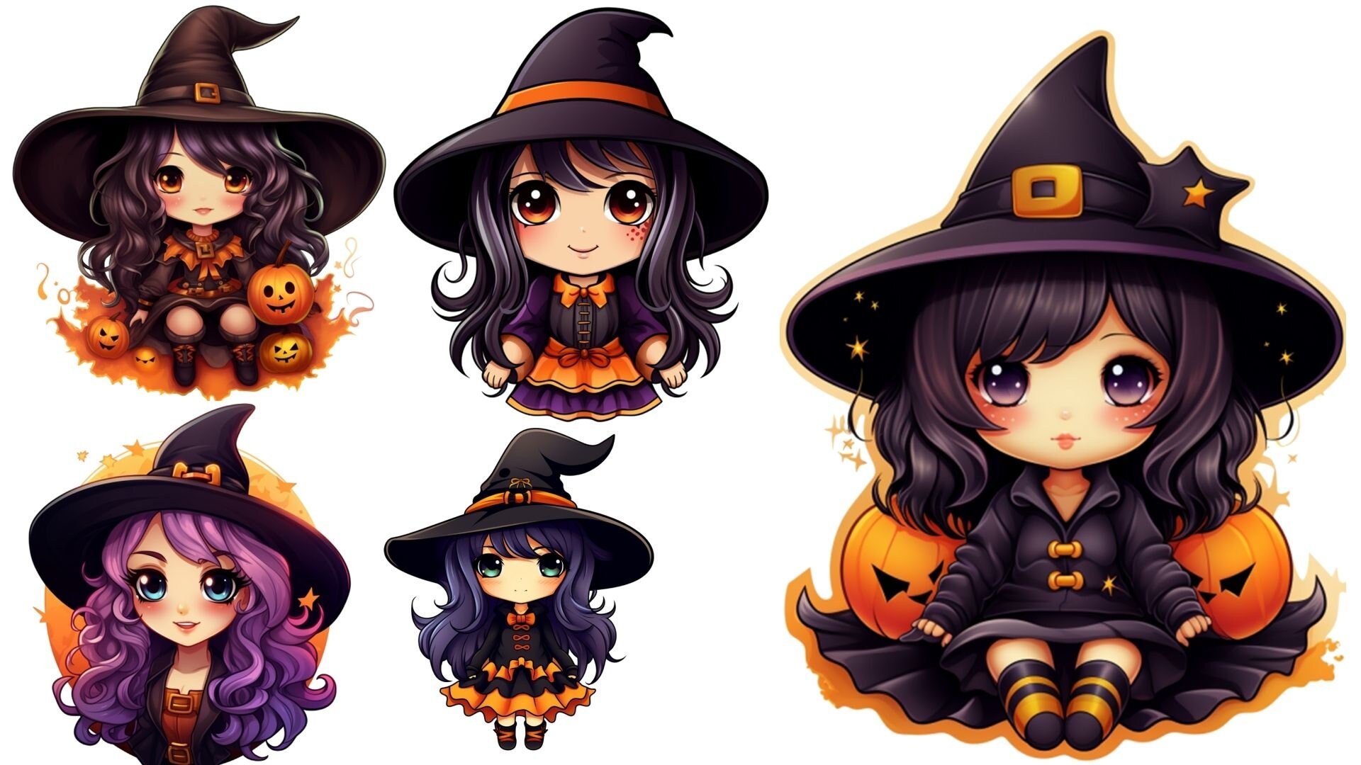 48-pack Kawaii Cute Witches Clipart PNG, 300 DPI, Transparent ...