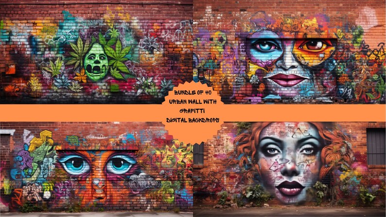 Bundle of 40 Graffiti Digital Backdrops - Photography Backgrounds ...