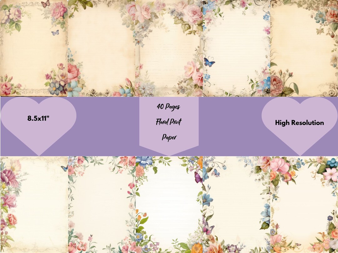 40-pack Floral Borders - Digital Papers for Scrapbooking, Junk Journals ...