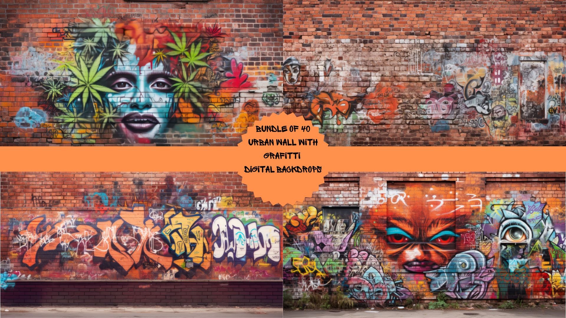 Bundle of 40 Graffiti Digital Backdrops Photography Backgrounds ...