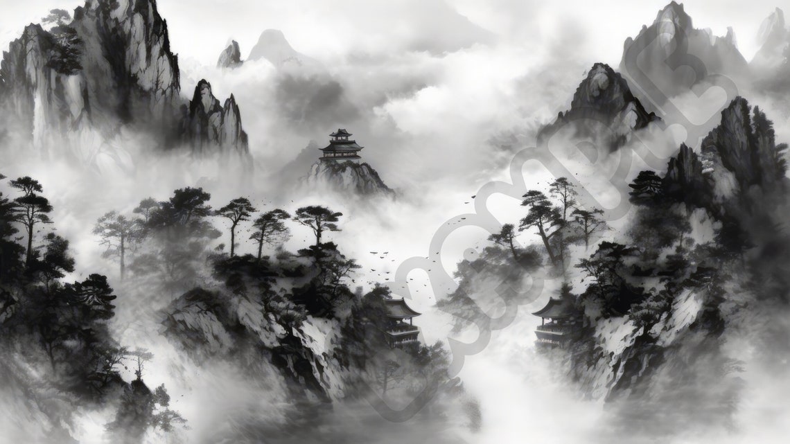 10-pack Chinese Ink Art Inspired Digital Backdrops - Perfect for ...