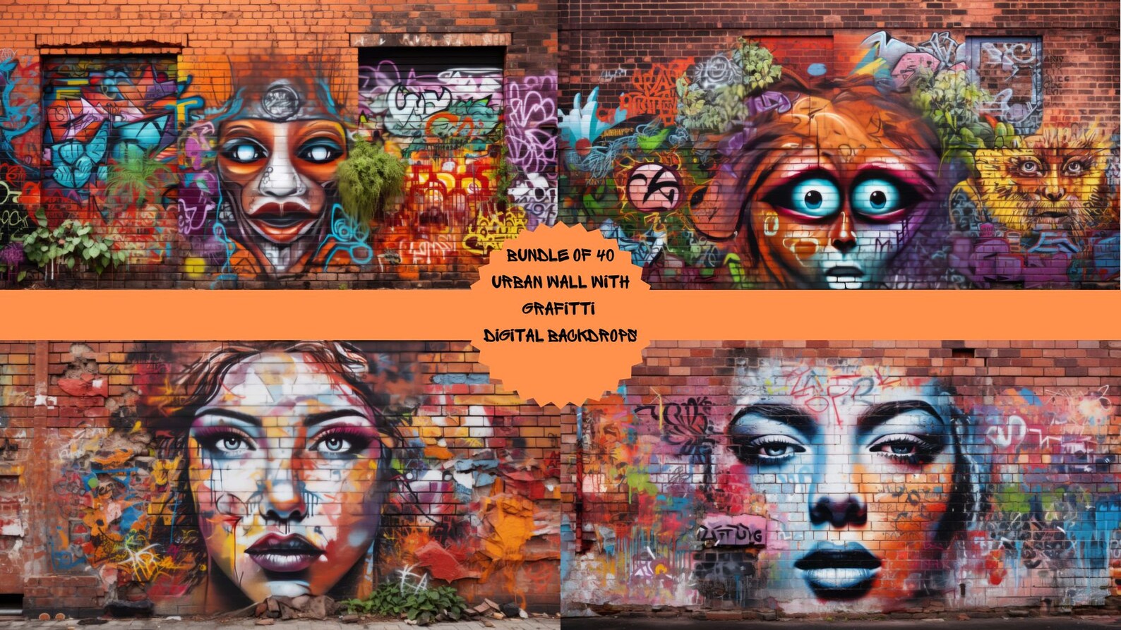 Bundle of 40 Graffiti Digital Backdrops - Photography Backgrounds ...