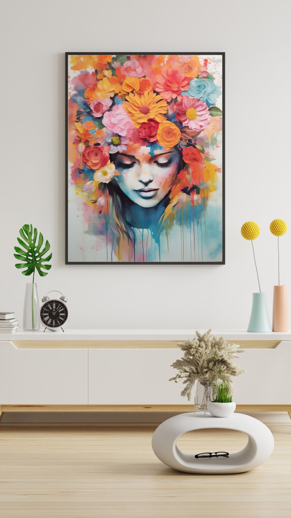 Boho Floral Headdress Woman - Digital Wall Art Painting for Home Decor ...