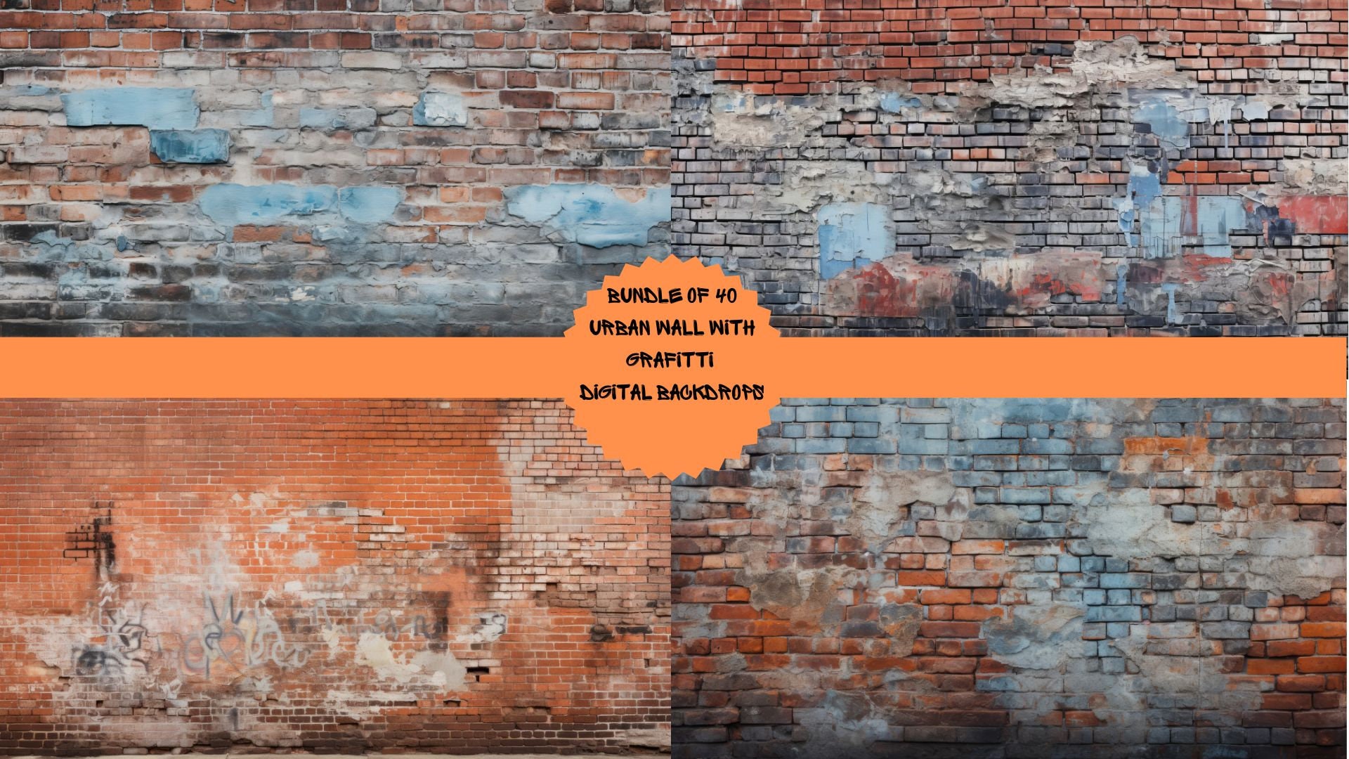 Bundle of 40 Graffiti Digital Backdrops Photography Backgrounds ...