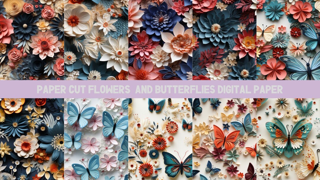 10-pack Seamless Digital Papers - Papercut Flowers & Butterflies, 12x12 ...