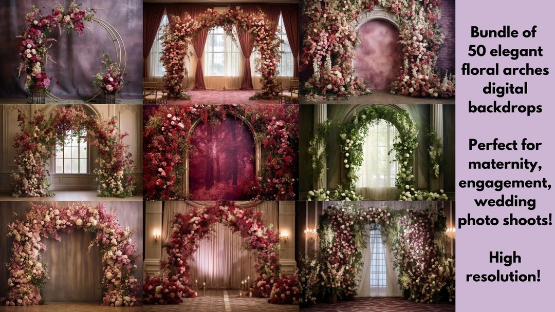Bundle of 50 Elegant Floral Arches Digital Backdrops - High-quality ...