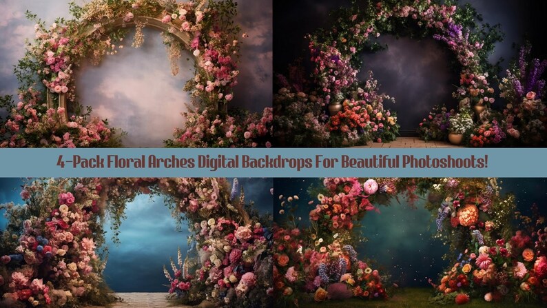 4pack,floral Arch Digital Backdrop, Background for Photoshoot ...