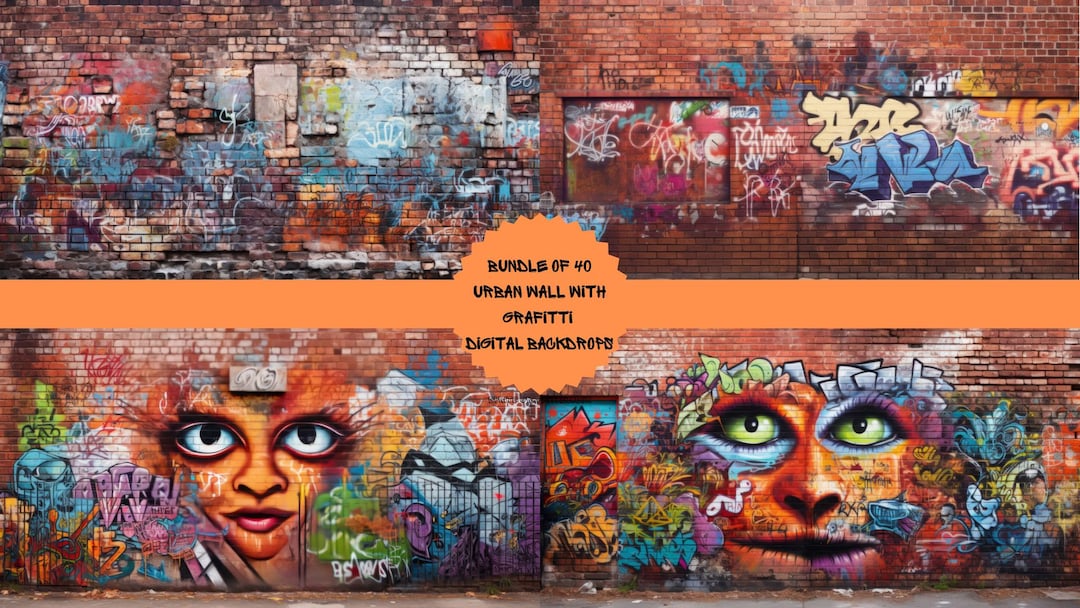 Bundle of 40 Graffiti Digital Backdrops - Photography Backgrounds ...