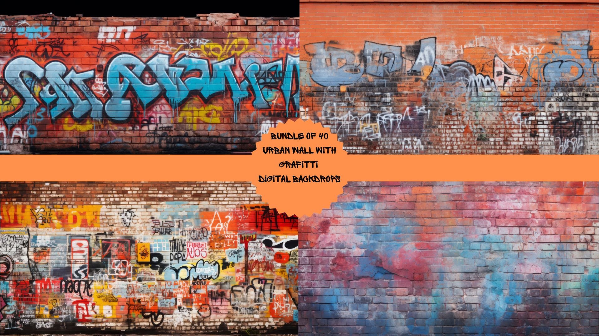 Bundle of 40 Graffiti Digital Backdrops Photography Backgrounds ...