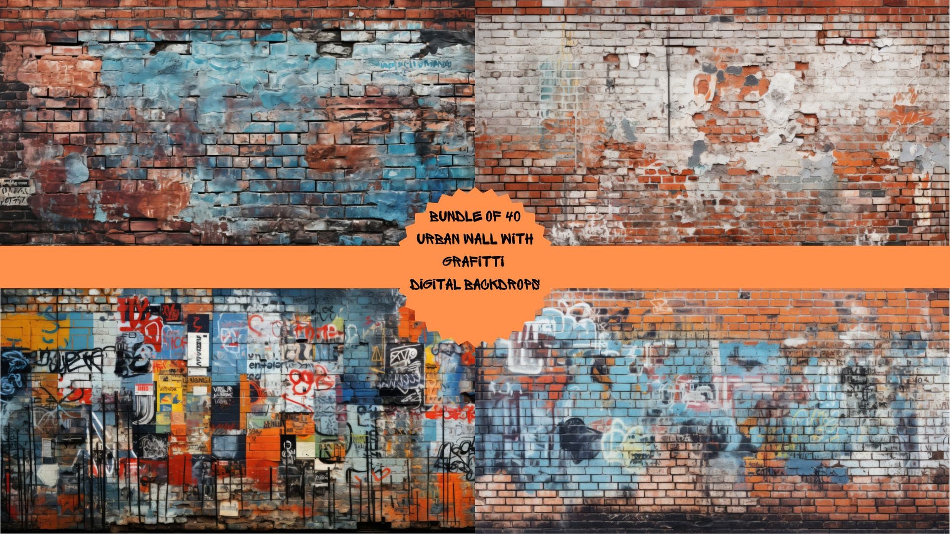 Bundle of 40 Graffiti Digital Backdrops Photography Backgrounds ...