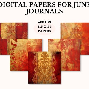 Red & Gold Digital Papers: High-res Designs for Junk Journals and ...