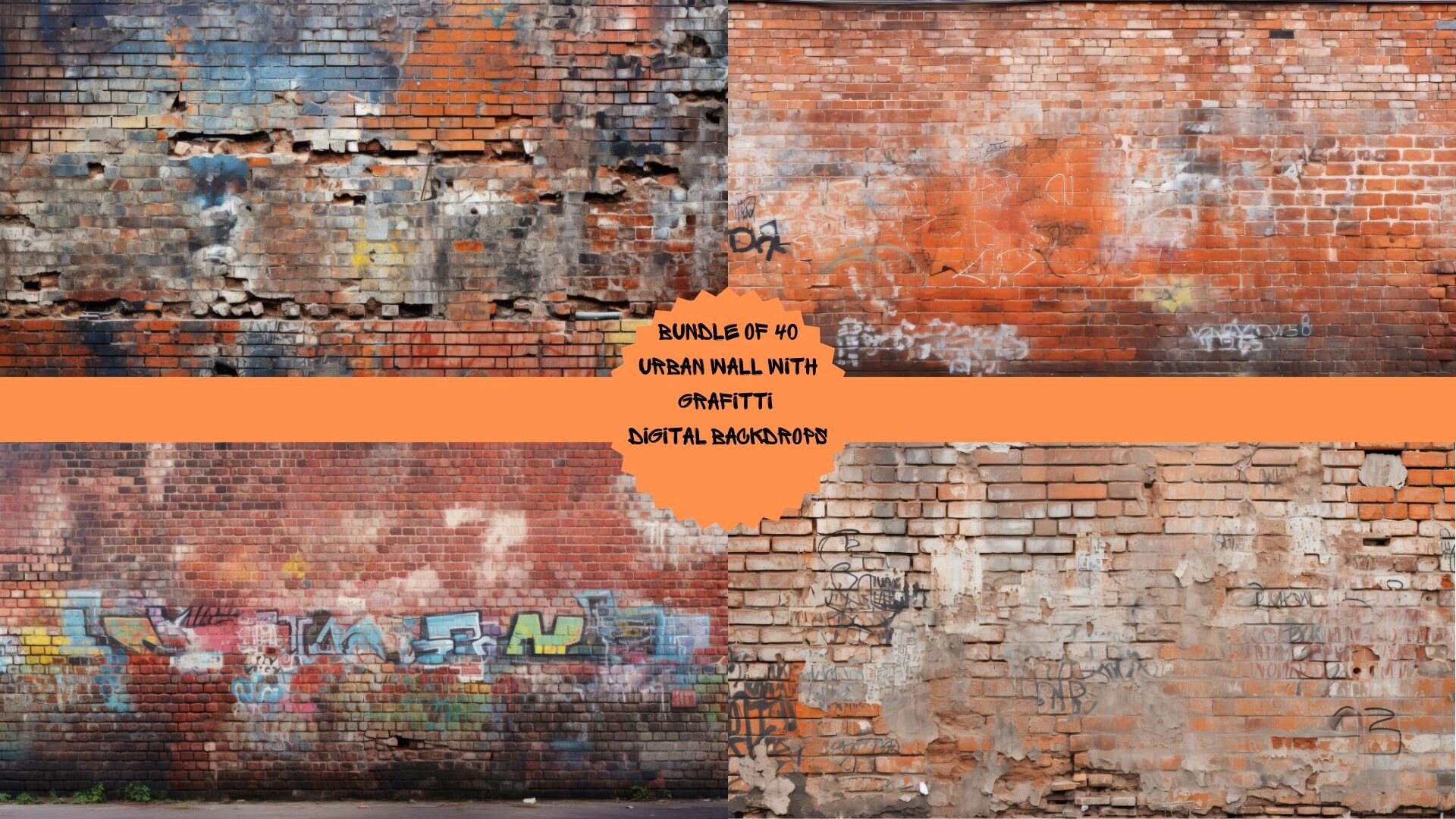Bundle of 40 Graffiti Digital Backdrops Photography Backgrounds ...