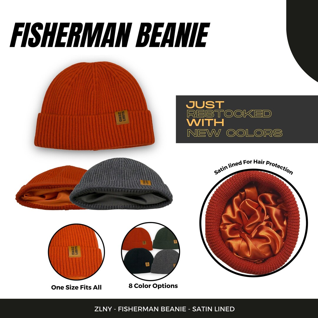 Satin Lined Fisherman Beanie, for Hair, Protects Hair, Stylish Beanies ...