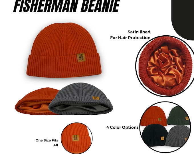 Satin Lined Fisherman Beanie, for Hair, Protects Hair, Stylish Beanies ...