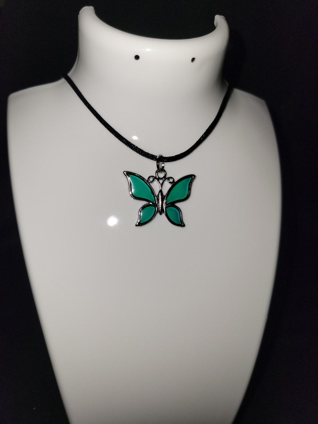 Butterfly Color Changing Mood Pendant With Black Satin Necklace - Etsy