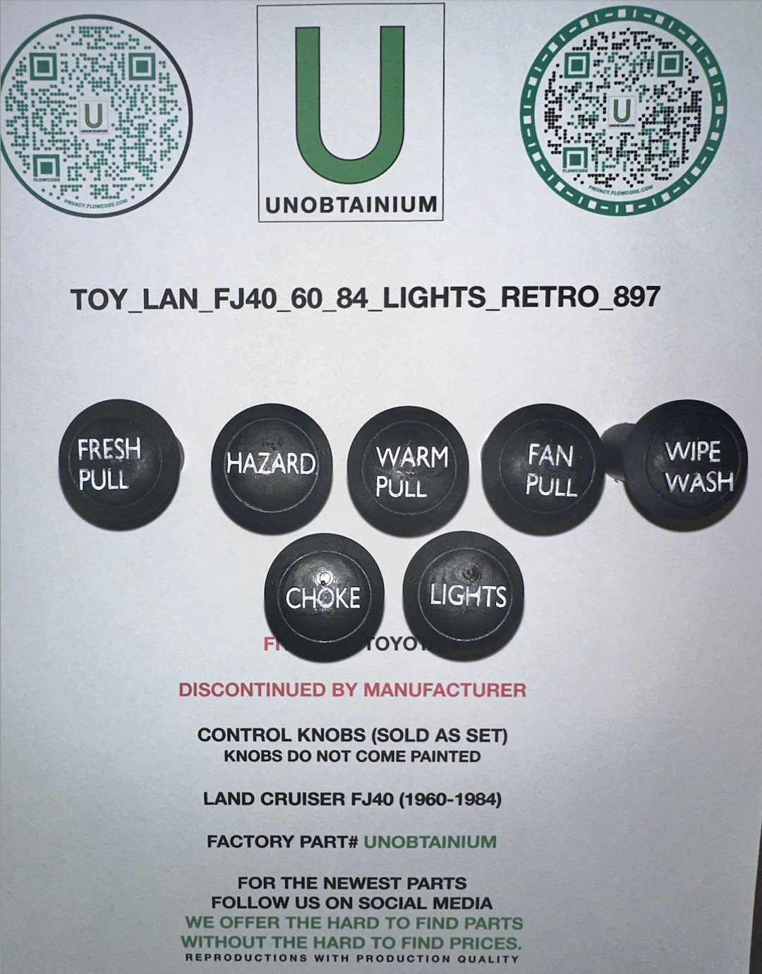 The Toyota Landcruiser FJ40 (1960-1984) Complete Control Knob Kit. - Etsy