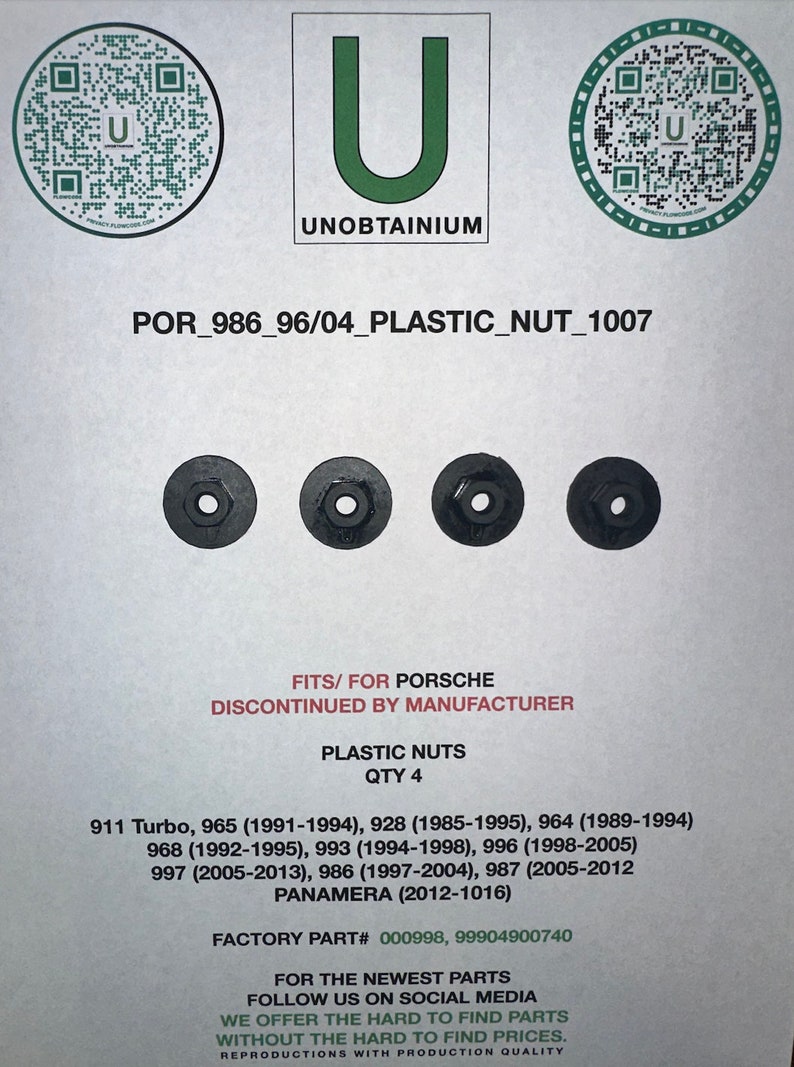 Porsche Plastic Nuts 911, 965, 928, 964, 968, 993, 996, 997, 986, 987 ...
