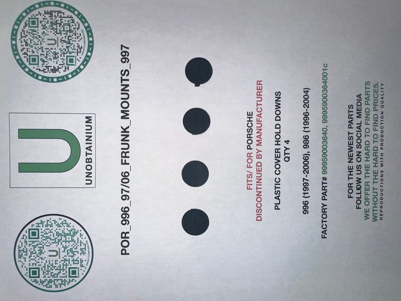 PORSCHE 996 / 998 Plastic Mounts for Frunk Part# 99959003640 ...