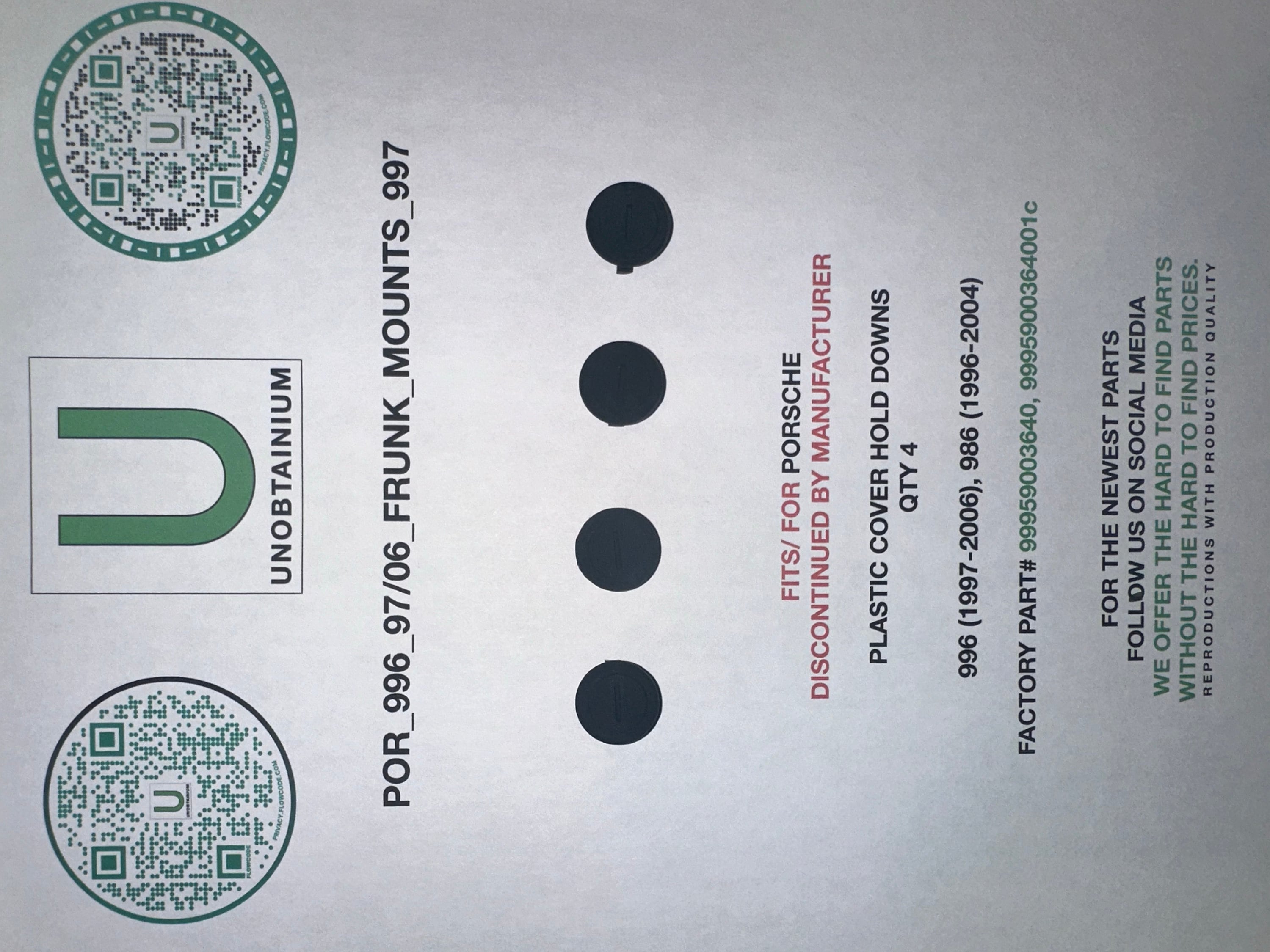 PORSCHE 996 / 998 Plastic Mounts for Frunk Part 99959003640 ...