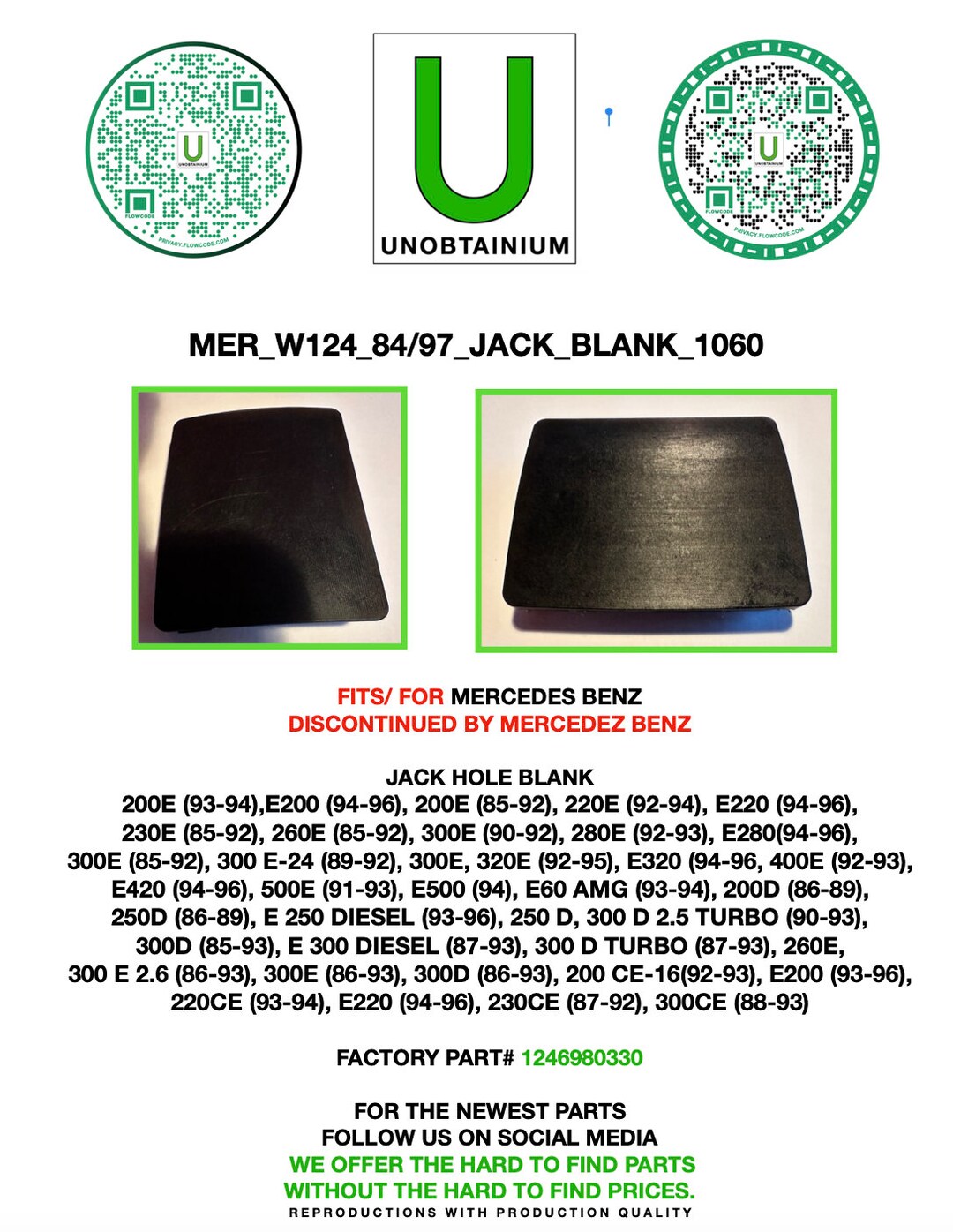 Mercedes Benz W124 Jack Blank Set (comes With Two in Each Order) - Etsy
