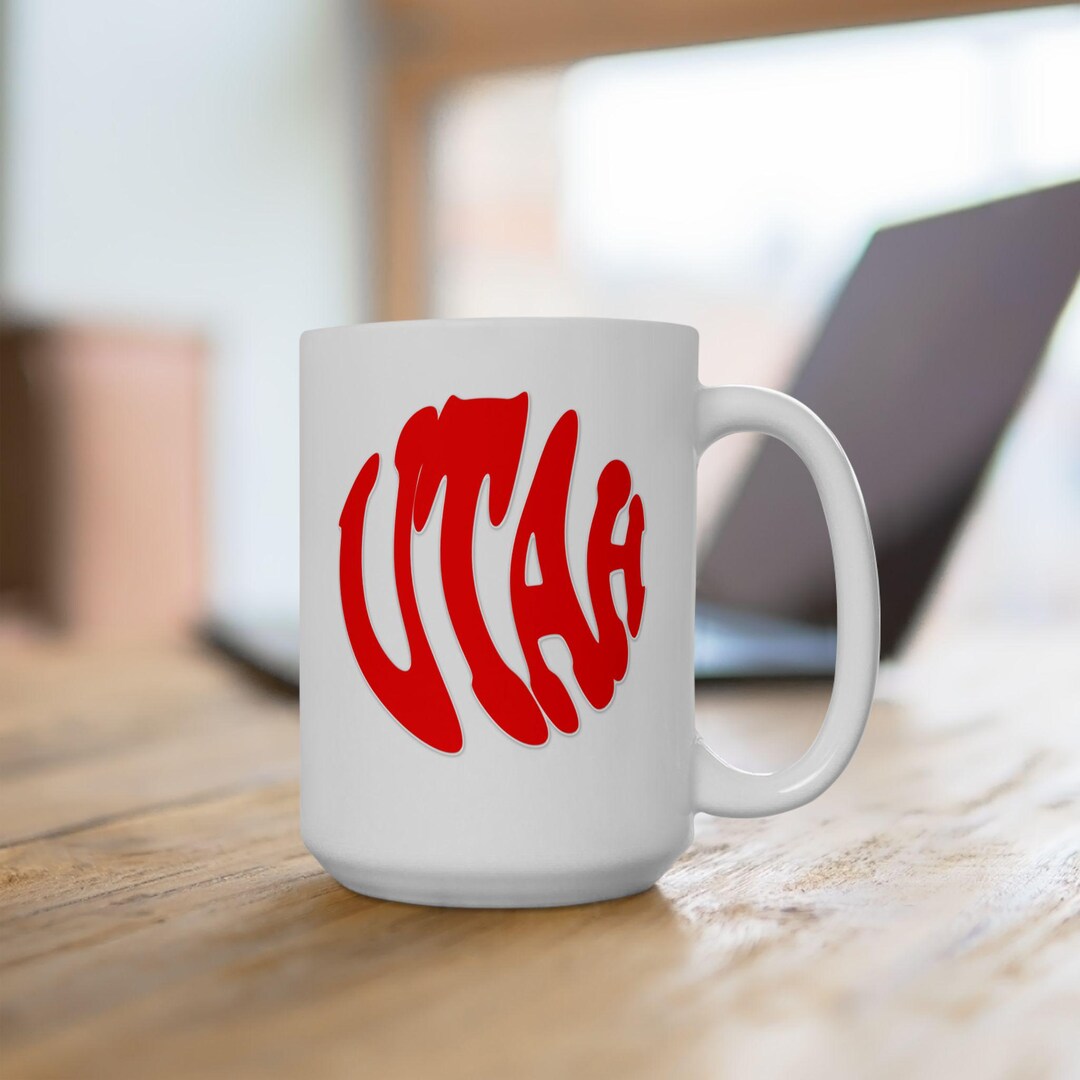 Utah Circle Warp Ceramic Mug, Bold Red Lettering Design Mug, Modern ...