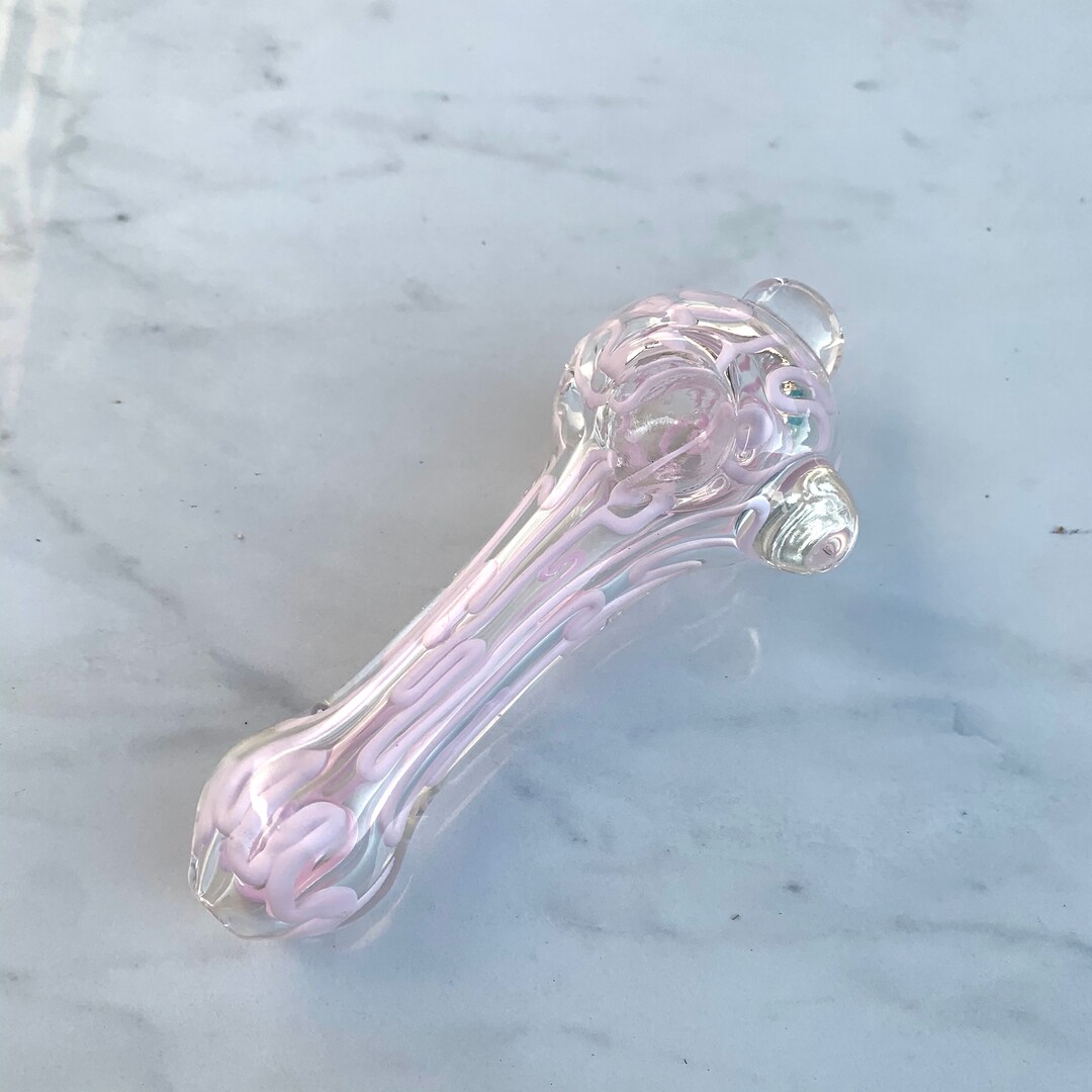 Pink Squiggle Glass Spoon Pipe - Etsy