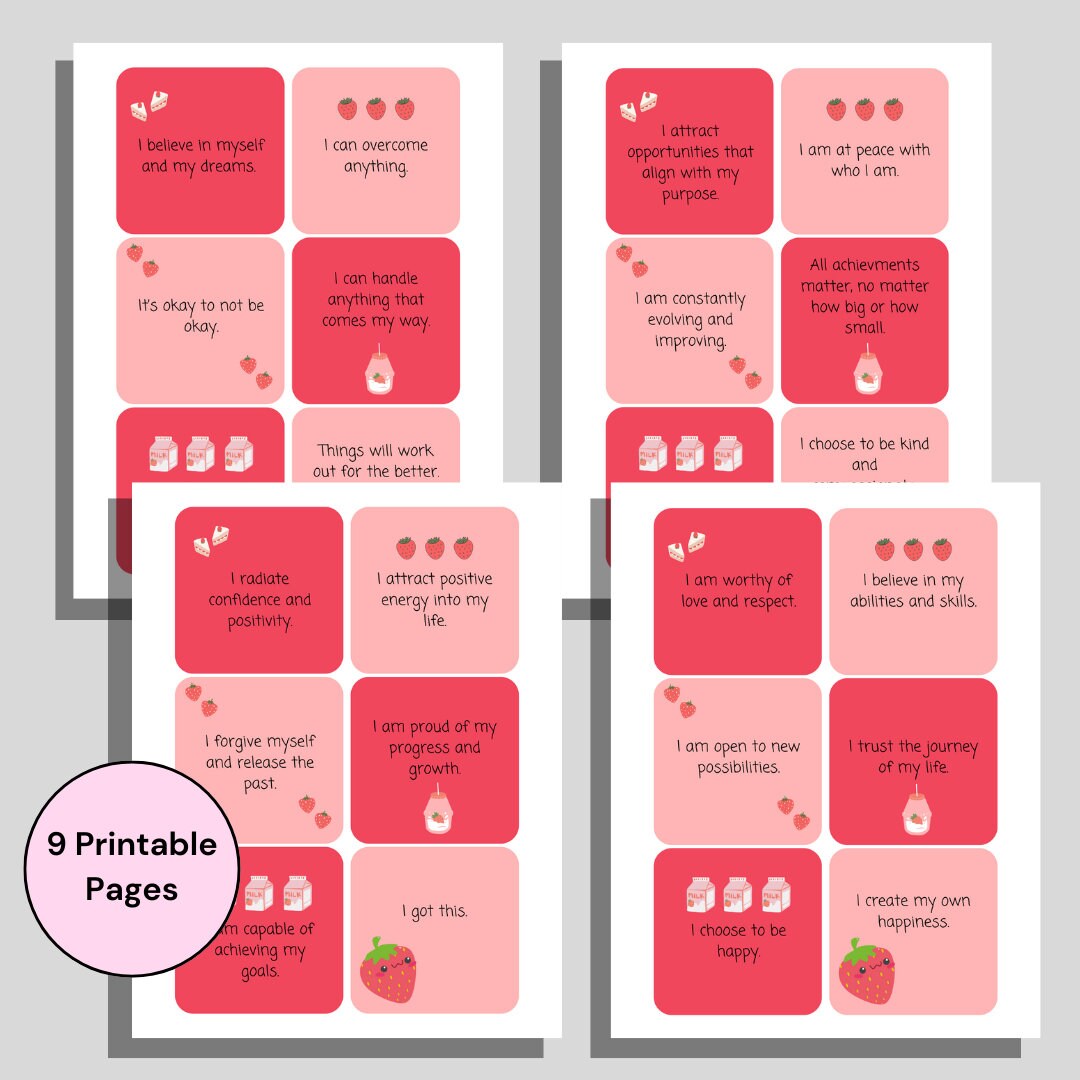 Affirmation Cards | Printable Positive Affirmation Cards | Strawberry ...