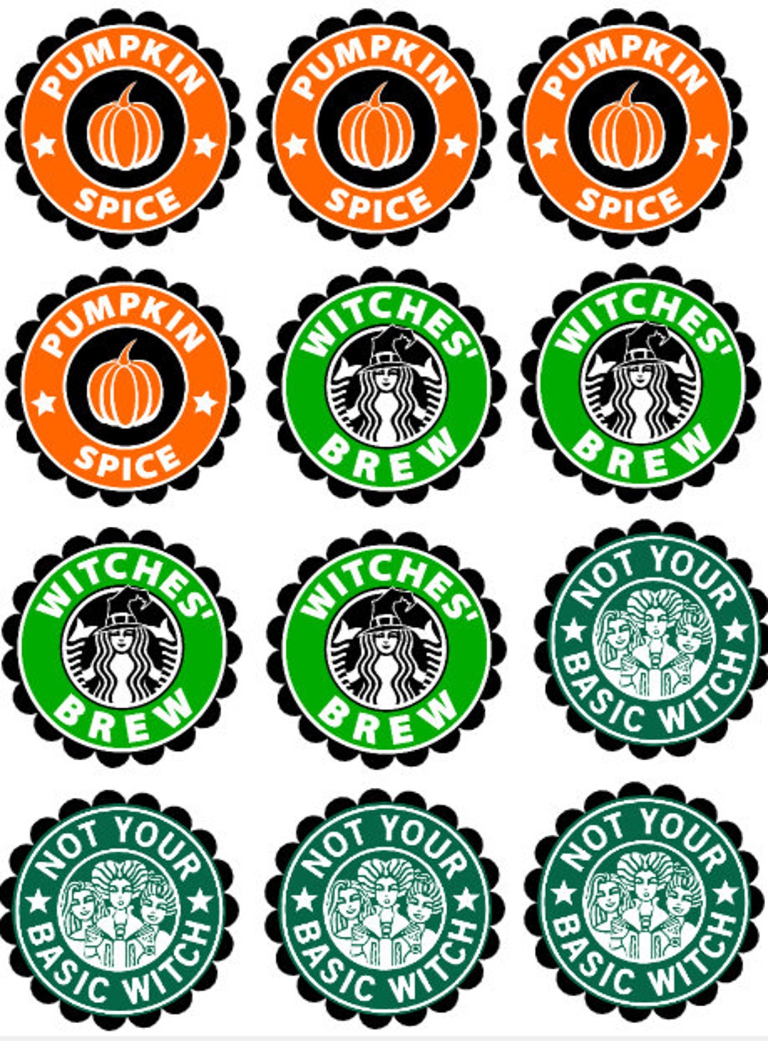 12 Halloween Starbucks Looking Coffee Sticker Sheet. 2 Inch - Etsy