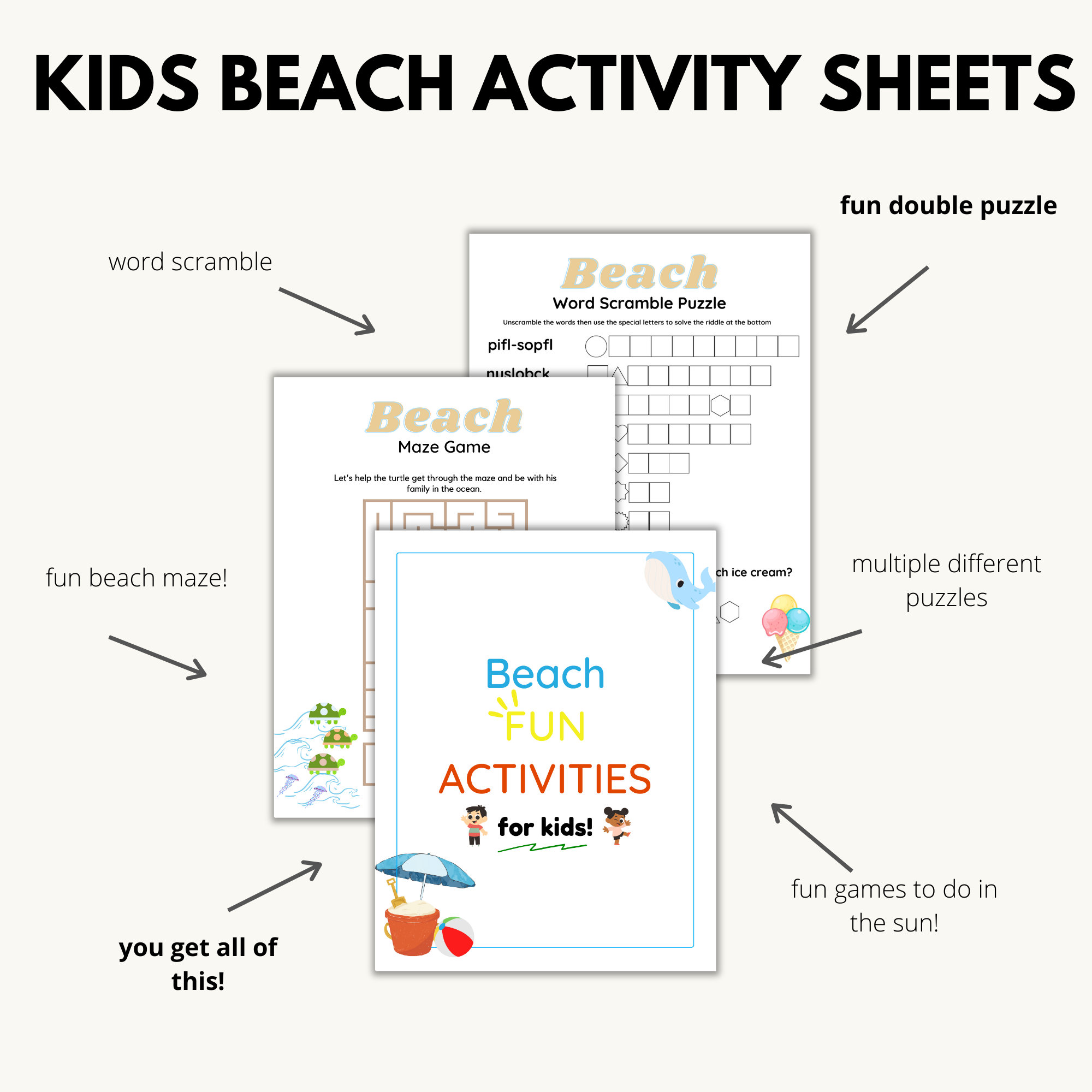 Kids Beach Activity Pages for Summer Camp Printable Activity Sheets ...